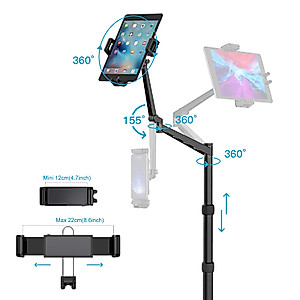Smatree Tablet Floor Stand, 360 Degree Rotating with Height Adjustable Stand Compatible with 9-13 inch Ipad Pro/Air/Mini 2024, 12.4-11 inch Samsung Galaxy Tab S10/S9/S8, Surface Pro 11, eBook Reader