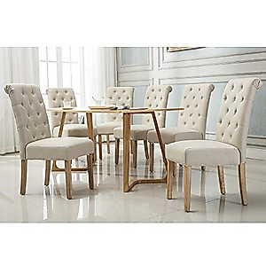 LSSBOUGHT Button-Tufted Classic Accent Dining Chairs with Solid Wood Legs, Set of 4 (Tan)