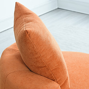 Lepfun 32" Solid Wood Pillow, Easy to Move Modern Chenille Reading Chair, High-Stretch Round Sofa for Bedroom, Living Room, Lounge, Hotel, Orange