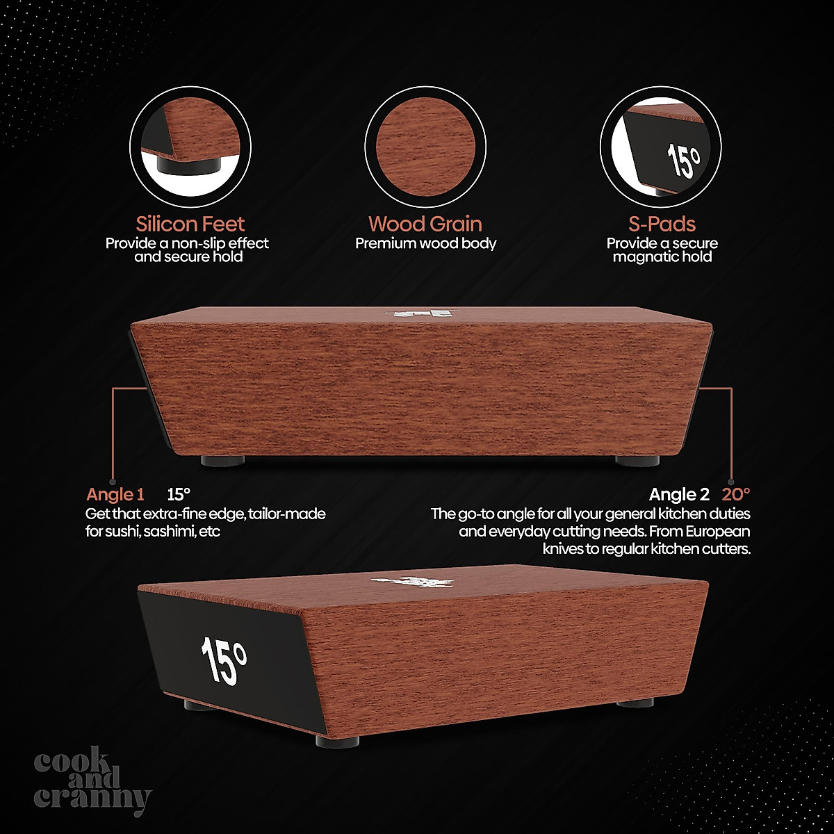 Rolling Knife Sharpener Professional Diamond Knife Sharpener Roller - Magnetic Angle Technology with 15, 20 Degrees - Rolling Knife Sharpening Tool for Any Steel Hardness - cook and cranny