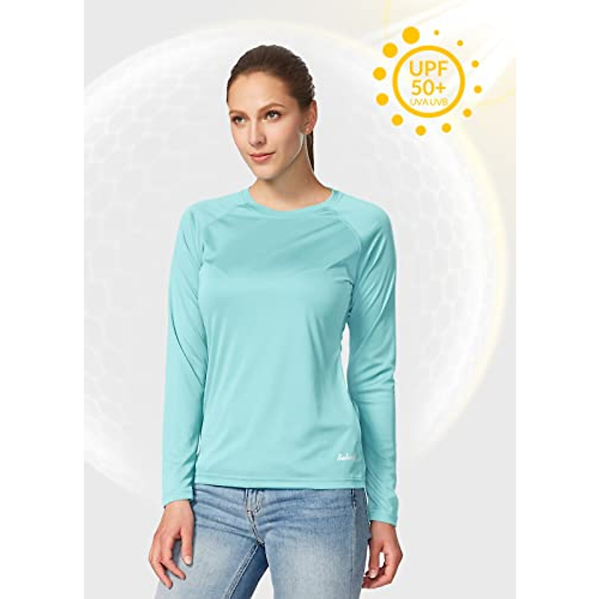 BALEAF Women's Long Sleeve Fishing Shirts UPF 50+ Sun Protection SPF Quick Dry Lightweight T-Shirt Outdoor Hiking Runing Light Green Size L
