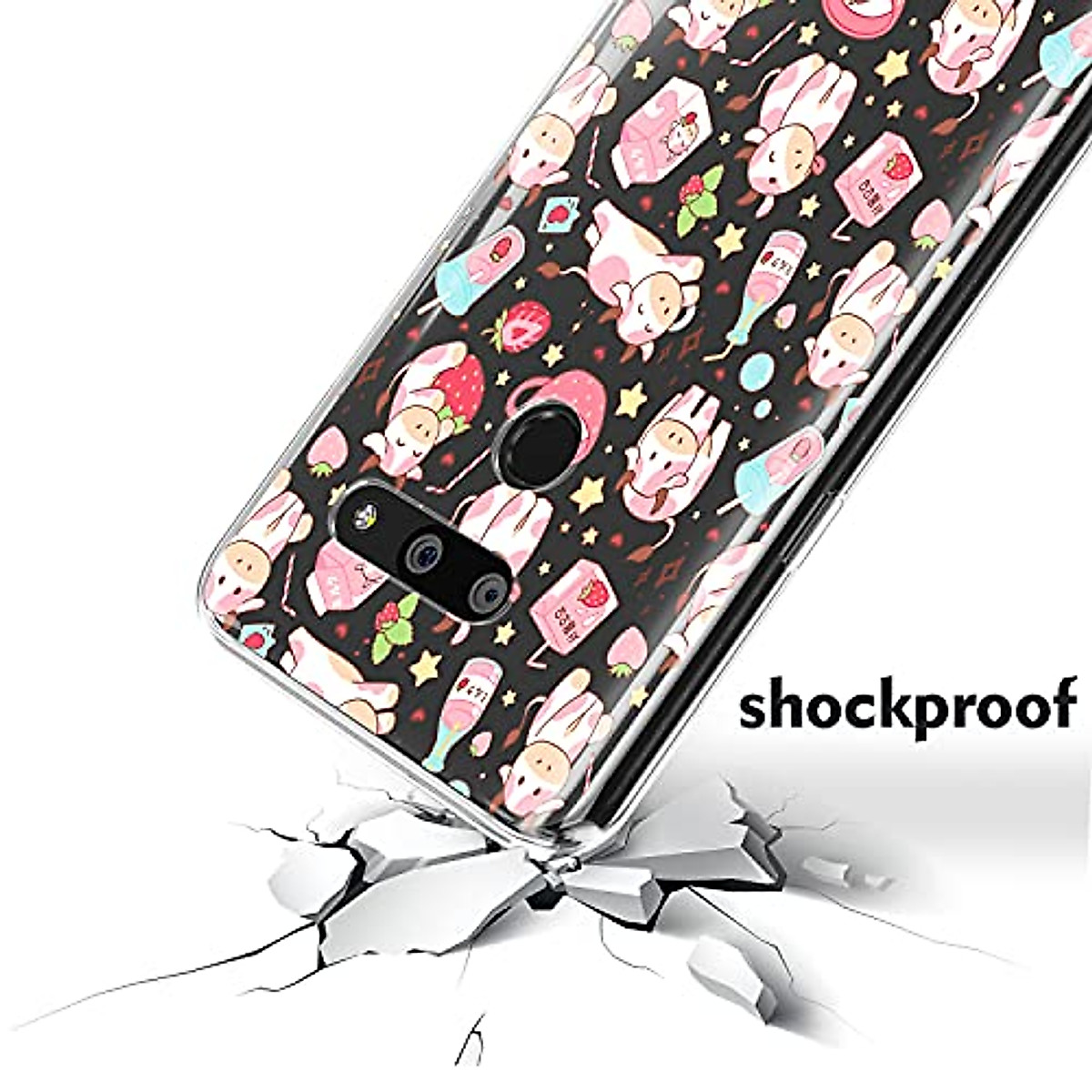 Slim TPU Phone Case Compatible with LG Velvet V60 V50 ThinQ 5G V40 V35 V30 Plus G7 G6 Lightweight Korean Protective Strawberry Milk Soft Kawaii Flexible Cow Pink Cover Cute Durable