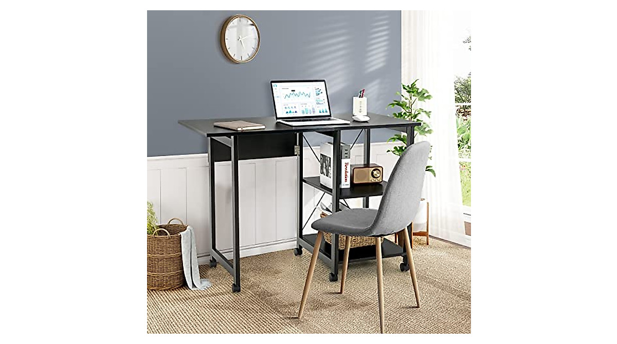 Tangkula Folding Computer Desk, Modern Writing Table w/ 2-Tier Storage ...