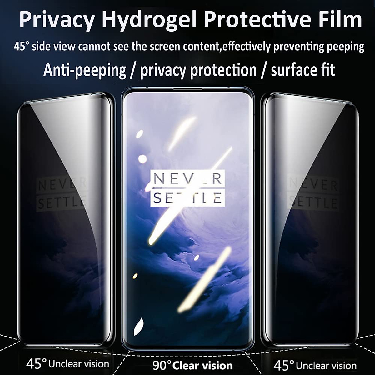 YiiLoxo Hydrogel Film Privacy Screen Protector Compatible with OnePlus 7 Pro/OnePlus 7T Pro [Anti-Spy] High-sensitivity Soft Protective Film [Not Tempered Glass]