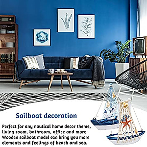BLLREMIPSUR 2 PCS Mini Sailboat Decor, Wooden Miniature Sailing Boat Model, Nautical Theme Decoration for Bathroom, Baby Shower, Party, Kids Nursery