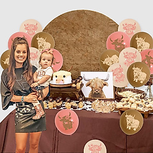 JOYMEMO 45 Pieces 12 Inches Highland Cow Party Latex Balloons Boho - Pink Highland Cow Baby Shower Decorations, Highland Cattle Birthday Supplies for Pregnancy Celebration Newborn Party