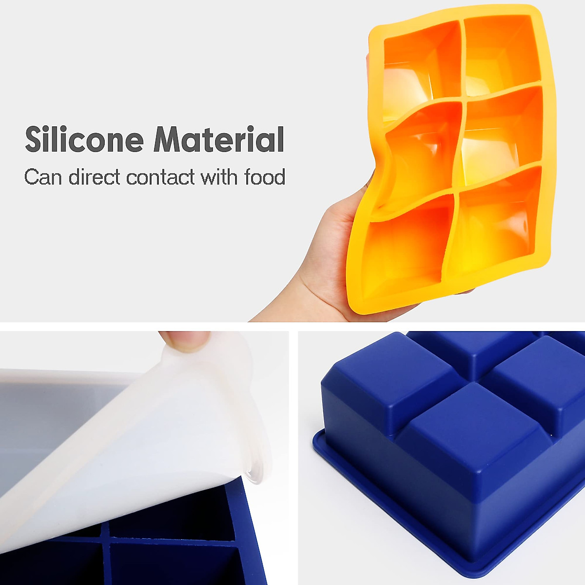 Excnorm Silicone Ice Cube Trays 3 Pack - Large Size Silicone Ice Cube Molds with Leak Proof Removable Lid Square Ice Cube Tray And BPA Free for Cocktail,Whiskey, Stackable Flexible Ice