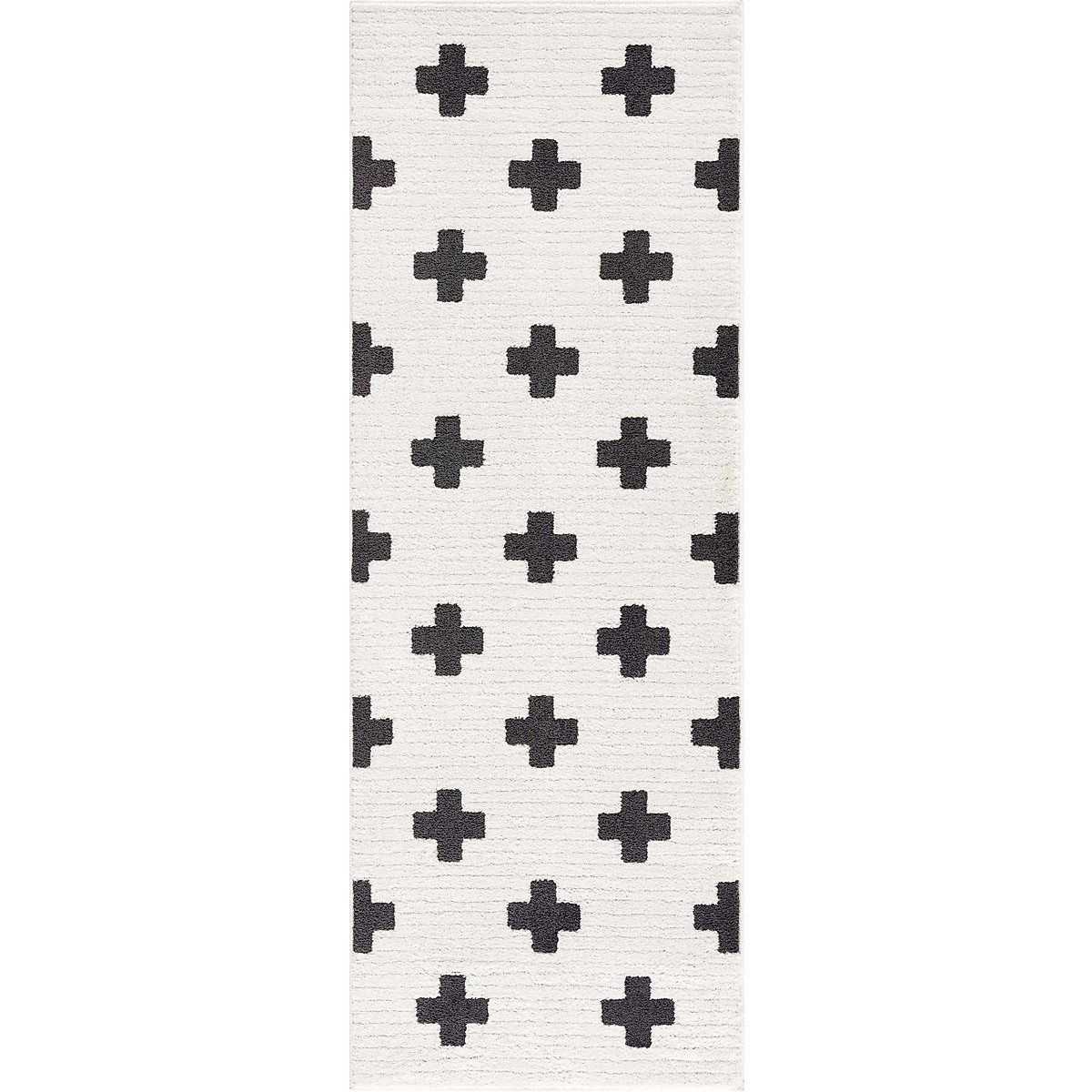 BoutiqueRugs Erath Swiss Cross Shag Area Rug - Black, Off White, Charcoal - 5'3" x 7'3"