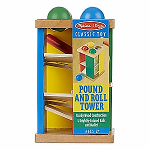 Melissa & Doug Deluxe Pound and Roll Wooden Tower Toy With Hammer - Pound A Ball, Educational Toddler Toys, Wooden Pounding Bench For Ages 2+