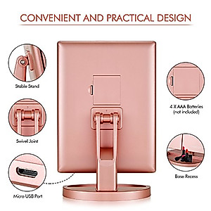 Flymiro Tri-fold Lighted Vanity Makeup Mirror with 3x/2x Magnification,21 LEDs Light and Touch Screen,180 Degree Free Rotation Countertop Cosmetic Mirror,Travel Makeup Mirror (Rose Gold)