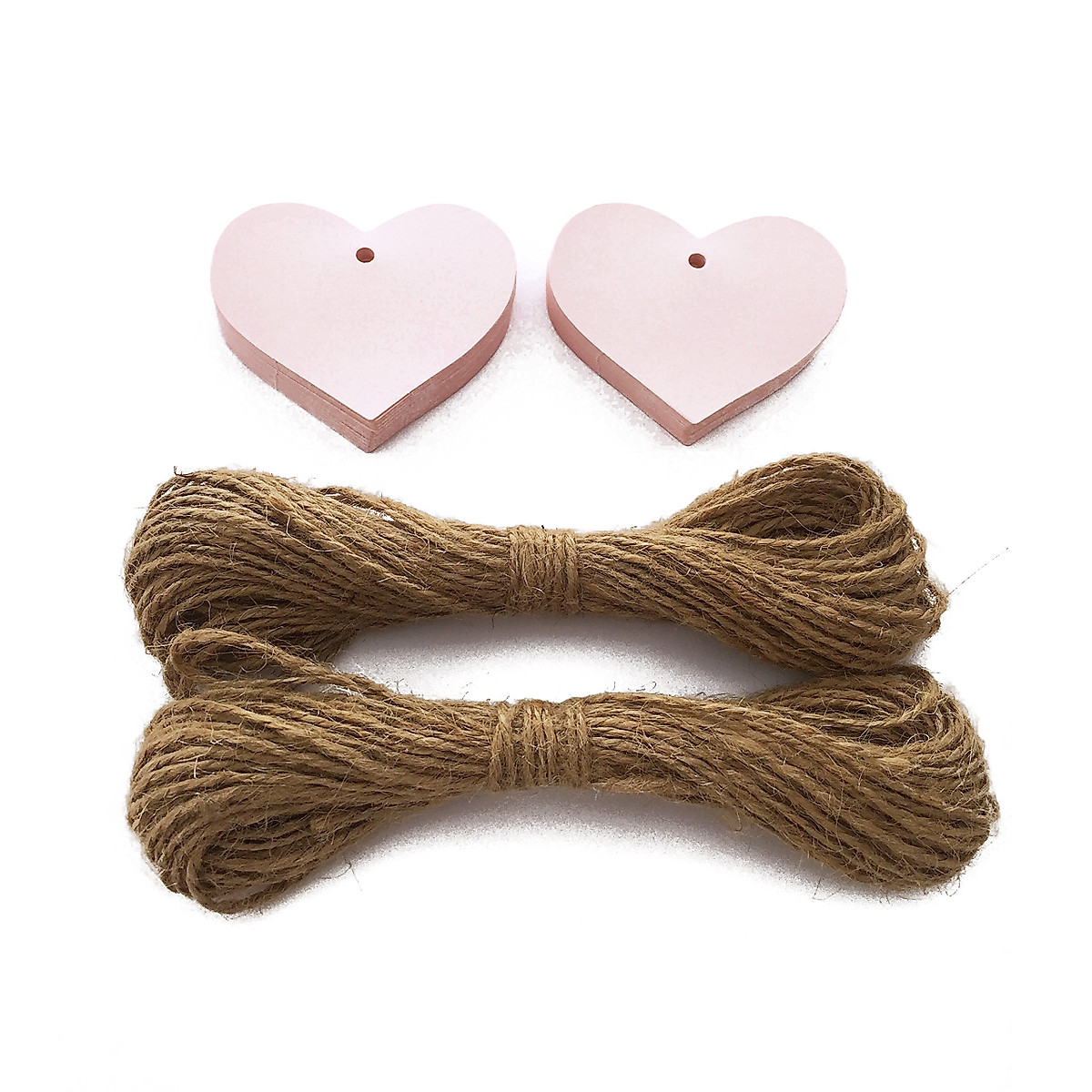 LWR CRAFTS 100 Hang Tags Heart with Jute Twines 100ft (2 3/8" x 2 3/16", Light Pink)