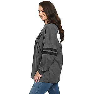 Disney Womens Long Sleeve Jersey Oversized Mickey Mouse (Charcoal, Large)