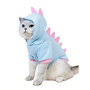 QWINEE Dinosaur Dog Hoodie Dog Warm Jacket Christmas Halloween Dog Costume Dog Clothes for Puppy Kitten Small Medium Dogs Cats Baby Blue XX-Small, QWN01-418553566-XXS