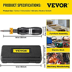 VEVOR Torque Screwdriver, 1/4" Drive Screwdriver Torque Wrench, Torque Screwdriver Electrician 10-50 in/lbs, Torque Range Accurate to ±5%, 5 in-lb Increment Torque Screwdriver with Bits & Case