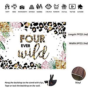 Lofaris Four Ever Wild Birthday Backdrop 4th Birthday Safari Jungle Leaves Photography Background Child Kids Birthday Party Decorations Girl Cake Table Banner Photo Booth Props 7x5ft