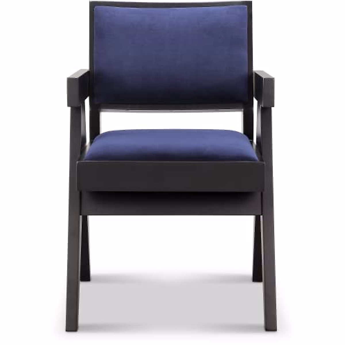 Design Guild Accent or Kitchen Modern Table-Height Dining Chair w/Natural Wooden Frame (Fully Assembled), Navy Blue Velvet/Black Armchair
