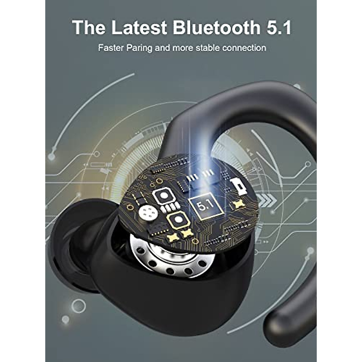 Coucur Wireless Earbuds, Bluetooth 5.1 Sport Headphones in Ear with Detachable Earhooks, Bluetooth Earbuds with Immersive Sound, Wireless Earphones with Noise Cancelling Mic, IP7 Waterproof Headset