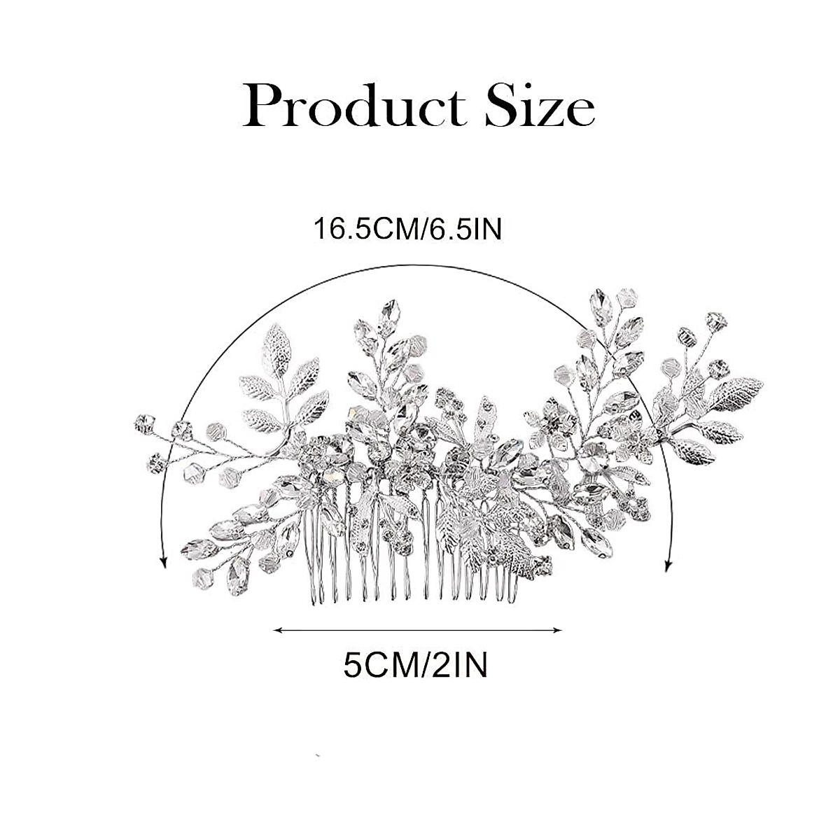 Evild Rhinestone Wedding Hair Comb Leaf Bead Headpieces Clip Crystal Bridal Headdress Flower Accessories for Brides and Bridesmaids (Silver)