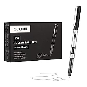 GC QUILL Rollerball Pens, Pack of 24, 0.5mm Black Liquid Ink Pens for Bullet Journaling, Fine Point Rollerball, Office Supplies for Writing, Taking Notes & Sketching BK24