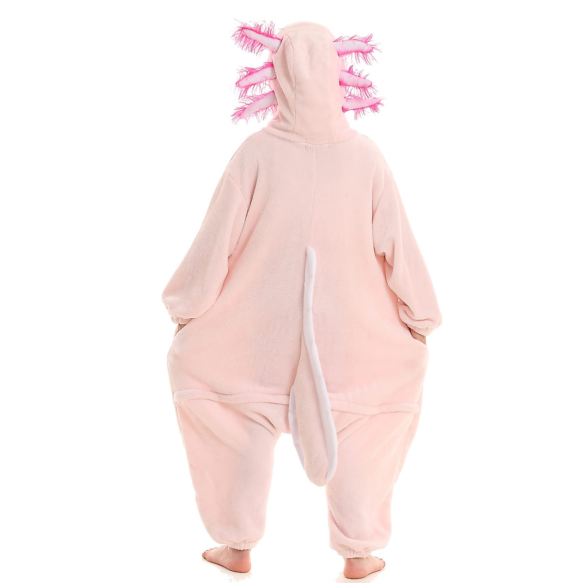 DELEY Unisex Pink Axolotl Onesie Kid Pajamas, Flannel Animal One Piece Costume Sleepwear Halloween Cosplay Homewear