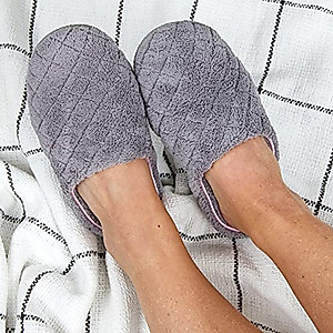 Dearfoams Women's Leslie Washable Memory Foam Terry Clog with Wide Widths Slipper, Medium Grey, 7-8