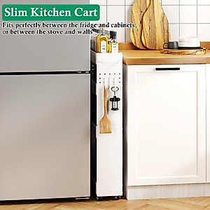 OKZEST Slim Storage Cart, 4-Tier Narrow Rolling Kitchen Laundry Cart on Wheels, Utility Metal Narrow Bathroom Storage Cabinet Organization Shelf for Small Spaces Between the Washer and Dryer, 5" Width