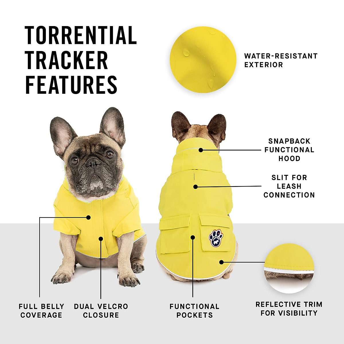 Canada Pooch Torrential Tracker Dog Rain Jacket - Easy On, Adjustable Full Body Coverage, Waterproof, Functional Pockets, Reflective Trim Rain Coat for Dogs, Great for Dogs