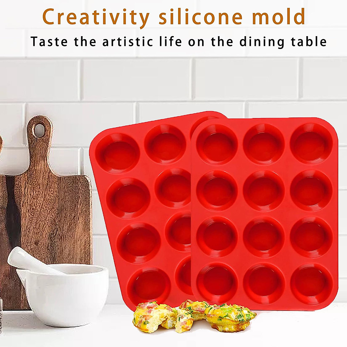 MEKBOK Silicone non-stick pan 12 cups muffin pan/cake pan/cake pan BPA-easy to clean dishwasher and microwave safe, bakeware-red (1pcs)