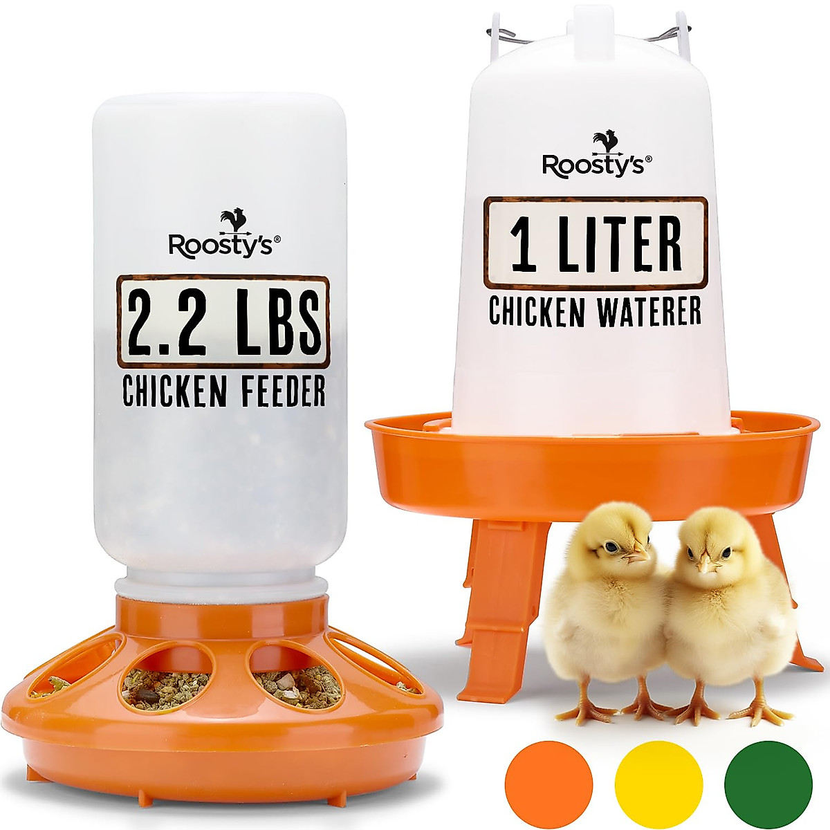 Roosty's Chick Feeder and Waterer Kit - 1L Chick Feeder and 1.5L Chick Waterer | Chicken Feeder and Hanging Chicken Waterer | Duck Feeder, Quail Feeder, Chicken Starter Kit | Baby Chicken Supplies