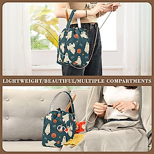 Aslsiy Yarn Bag Ghost Carry Pumpkin Basket Small Crochet Bag Halloween Knitting Project Bag for Yarns Crochet Accessories Gifts for Crocheter Knitter