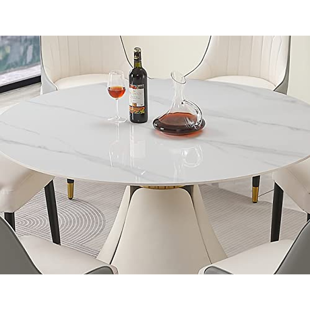 Leavader Modern Marble Round Dining Table - 53" Engineered Stone Dining Table with Round Marble Tabletop and Petal-Shaped Base, Marble White Round Dining Table for Home Kitchen