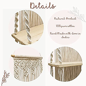 Macrame Wall Hanging Shelf, Boho Indoor Woven Plant Shelf for Wall Decor. Handmade Natural Cotton Macrame Wall Shelf for Plants. Indoor Plant Hanger