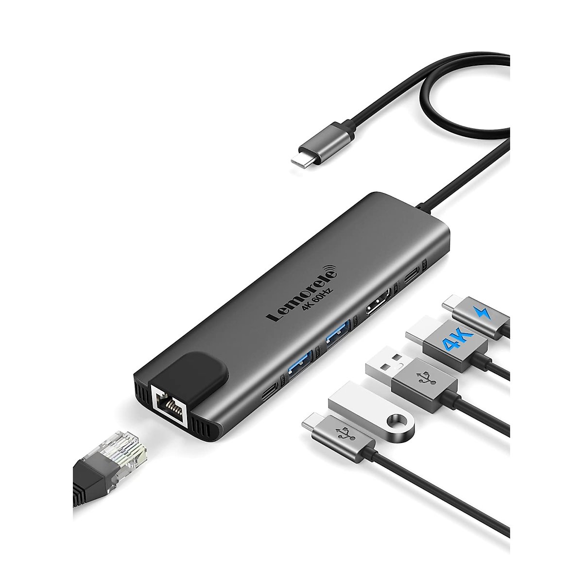 USB C Hub, Lemorele USB-C Hub (6-in-1) with 4K@60Hz HDMI, Gigabit Ethernet,100W Power Delivery, USB-C and 2 USB-A 5 Gbps Data Ports, USB c Adapter for MacBook Air, MacBook Pro, XPS, and More