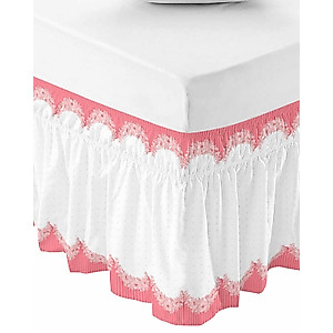 Happy Mother's Day Bed Skirt Queen Size 18 Inch Drop,Adjustable & Elastic Wrap Around Bed Skirts Pleated Luxury Dust Ruffles for Twin Full Queen Cal King Bed,Boho Polka Dot Stripes Pink Floral Flower