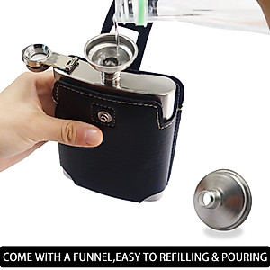LELE LIFE 8oz/230ml Hip Flask with Belt Leather Case, Easy To Carry, 18/8 304 Stainless Steel Hip Flask for Liquor, Leak Proof Drinking Flask with Small Funnel