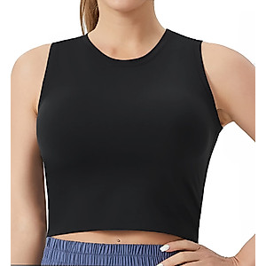 THE GYM PEOPLE Women's Workout Crop Tops Sleeveless Yoga Running Shirts Athletic Tank Top No Padding Black