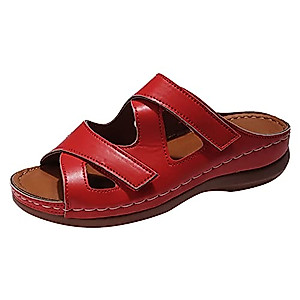 Women Foot Wear Summer Women Slippers Thick Soles Open Toe Breathable Slip On Comfortable Roman Beach Shoes (Red, 8)