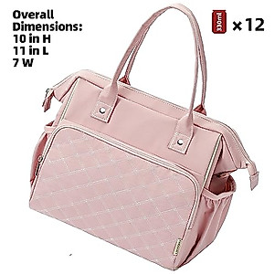FINDCOZY Insulated Lunch Bag for Women, Cute Lunch Box, Reusable Cooler Bag with Removable Shoulder Strap and Side pockets for Work or Picnic, Pink