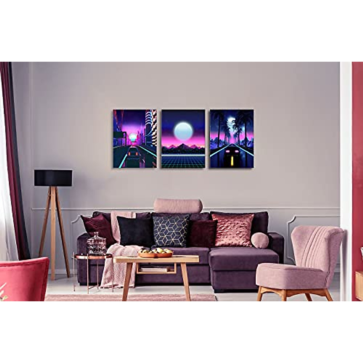 Purple Wall Decor Cool Posters Boy Teen Room Decor Bedroom Decor for Men Wall Art for Living Room Office Decor for Men Canvas Wall Art Retro Vintage Psychedelic 80s Room Decor Car City Wall Art for