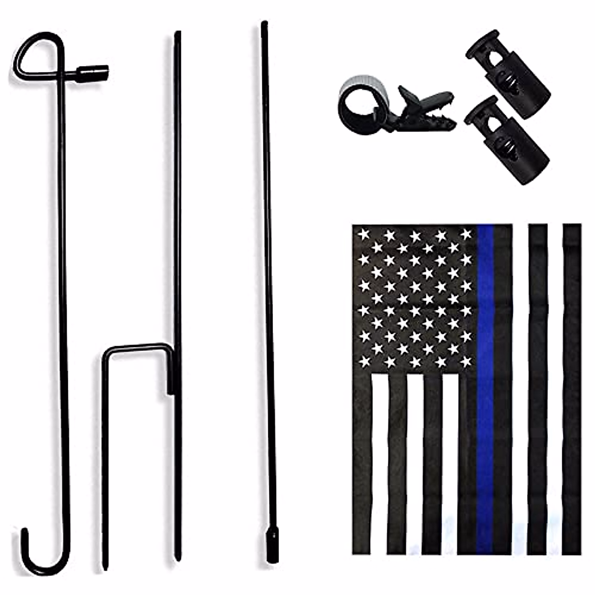 Akeydeco Garden Flag Stand & American Flag, Thin Blue Line Garden Flag with Anti-Wind Clip,Stopper,Weatherproof 2 Sided 12.5 x 18 Inch Patriotic US Flag Banner Keep Your Flags from Flying Away in High Winds