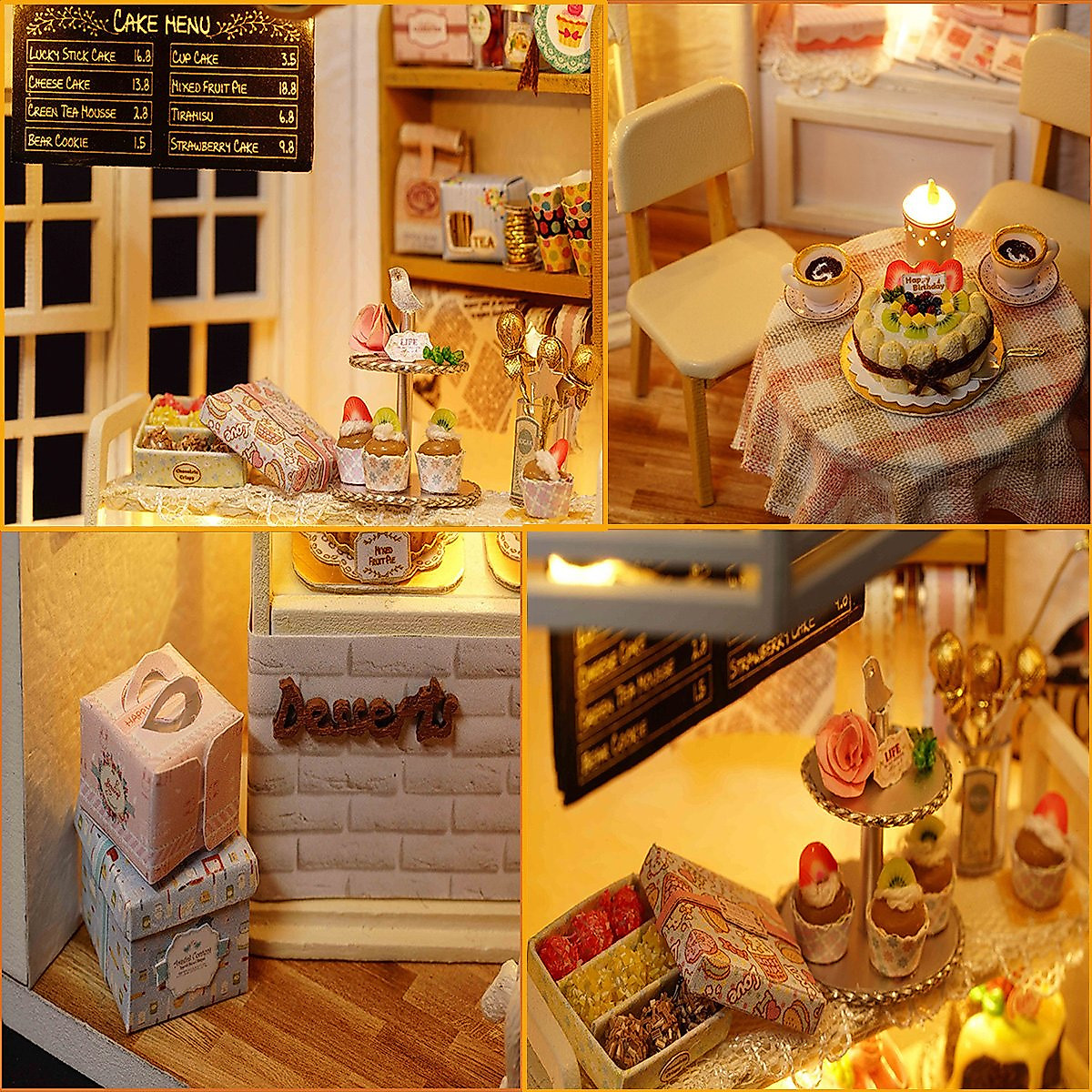 CUTEBEE Dollhouse Miniature with Furniture, DIY Dollhouse Kit Plus Dust Proof and Music Movement, 1:24 Scale Creative Room for Valentine's Day Gift Idea(Cake Diary)