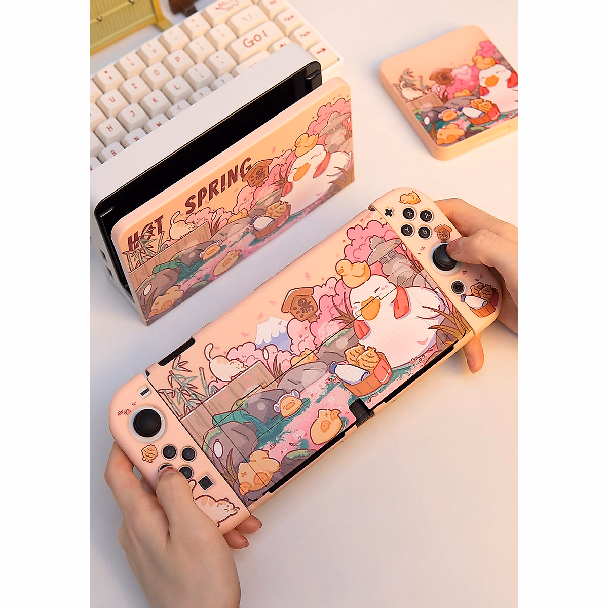 Kiloluv Spa Ducks Switch OLED Protective Case Skin Cover Case Compatible with Nintendo Switch OLED Model 2021