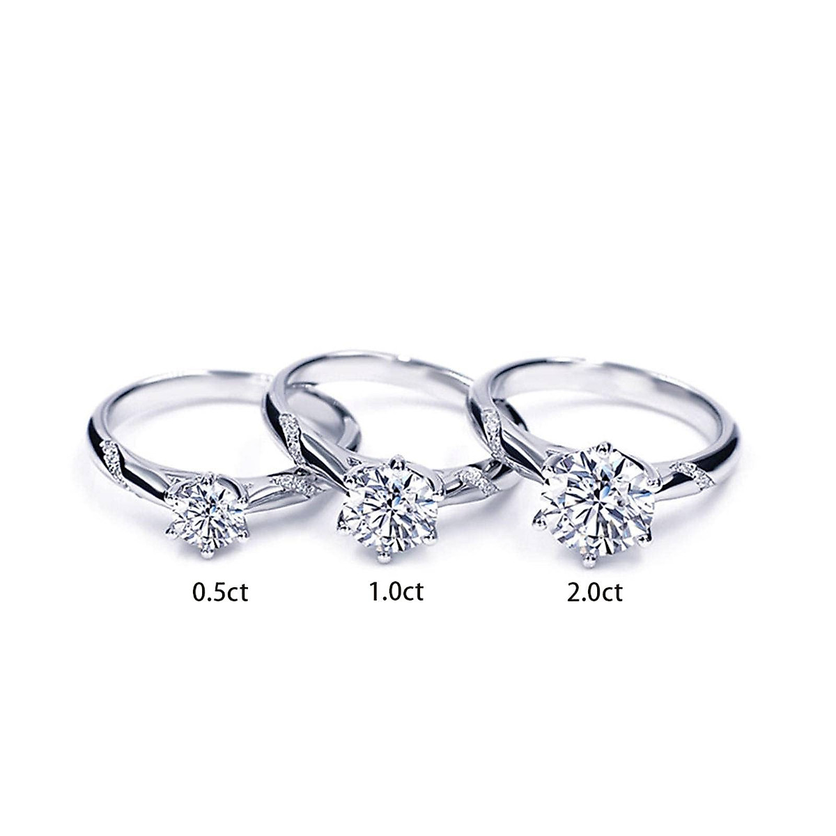 TIANYU GEMS 1.0 CT Round Moissanite Engagement Rings for Women 925 Silver Plated 18K White Gold Solitaire Band DEF Color VVS Clarity Moissanite Wedding band