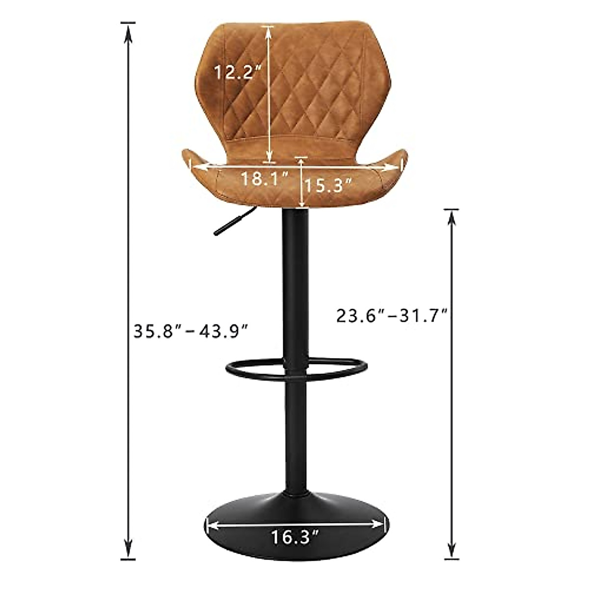 SUPERJARE Adjustable Bar Stools Set of 2, Rustic Swivel Barstools with Back, Modern Counter Height Chairs for Pub Kitchen, Brown