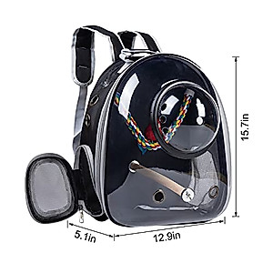 Bird Carrier Backpack Travel Cage - Lightweight Breathable Bubble Pet Bag with Portable Small Bird Feeder Cups and Parrot Toys Transparent Space Capsule Backpack for Parakeets Cockatiel