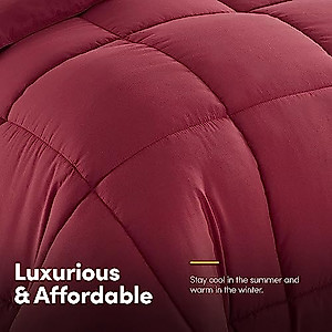 Sweet Home Collection 7 Piece Comforter Set Bag Solid Color All Season Soft Down Alternative Blanket & Luxurious Microfiber Bed Sheets, Burgundy, Queen