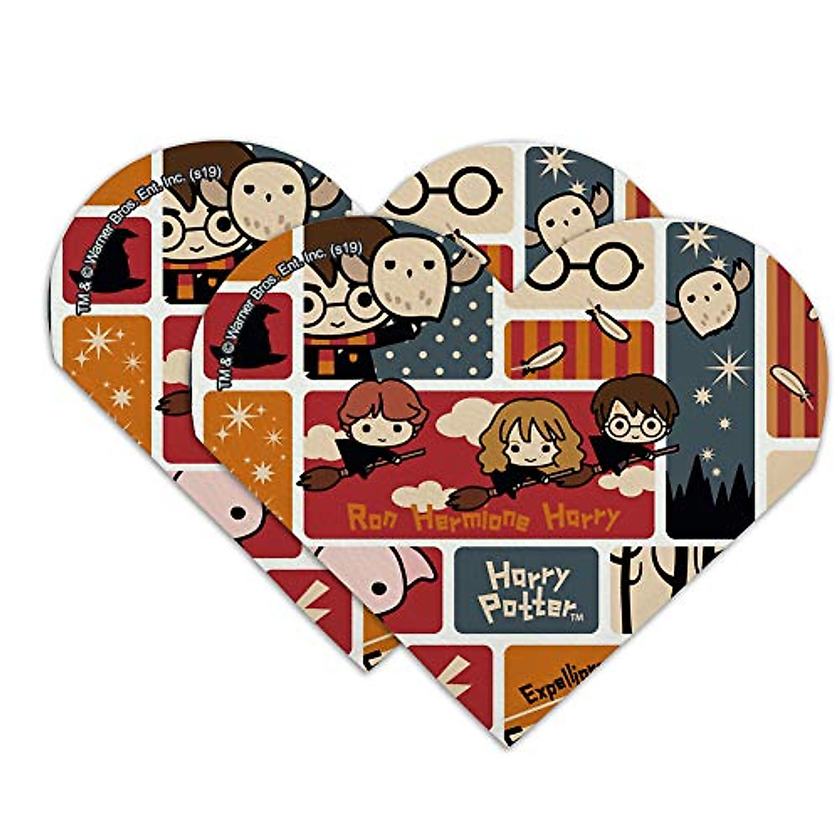 Harry Potter Cute Chibi Pattern Heart Faux Leather Bookmark - Set of 2