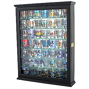 DisplayGifts Shot Glass Display Case Wall & Standing Curio Cabinet Shelf Unit Small Curio Cabinet (Black Finish)
