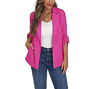 GRECERELLE Womens Casual Blazers Long Sleeve Lapel Open Front Work Office Jacket with Pockets(16, Hot Pink)