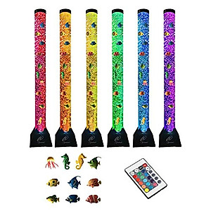 Lightahead Extra Large 4 FT LED Fantasy Bubble Fish Tube Fake Aquarium with Remote Control,10 Fish & 20 Color Light Effects. The Ultimate Sensory Lamp.